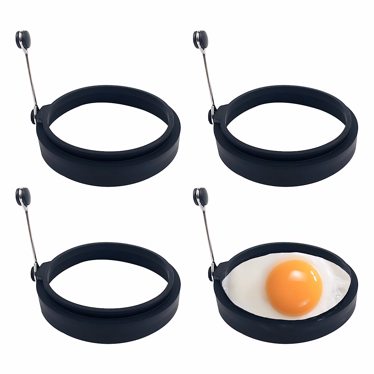 YOLCAR Black Silicone Egg Ring, 4 Pack Egg Ring Molds for Fried Egg, Non-stick Egg Cooker Ring