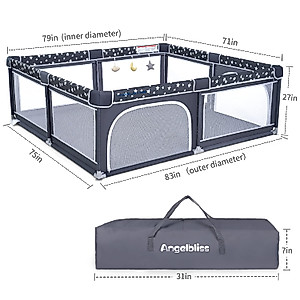 Baby Playpen, ANGELBLISS Playpen for Babies and Toddlers, Extra Large Playard with Gate, Kids Safety Play Pens Portable Play Yard with Star Print (Dark Grey)