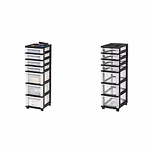 IRIS USA Craft Plastic Organizers and Storage,7 Drawers, Black/Pearl & IRIS USA Craft Organizers and Storage, Rolling Storage Cart for Classroom Supplies, 7 Drawers, Black