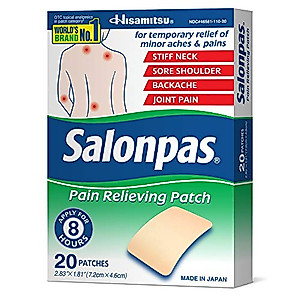 Salonpas Pain Relieving Patch, 20 Count, for Back, Neck, Shoulder, Knee Pain and Muscle Soreness, 8 Hour Pain Relief