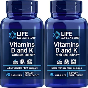 Life Extension Vitamins D and K with Sea-Iodine, 90 Caps (Pack of 2)
