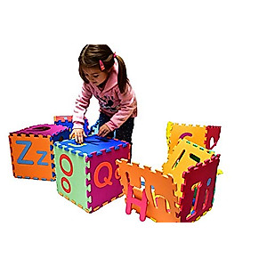 KC Cubs Soft & Safe Non-Toxic Children’s Interlocking Multicolor Exercise Puzzle Educational ABC Alphabet EVA Play Foam Mat for Kid’s Floor & Baby Nursery Room, 36 Tiles, 9 Colors, 54 Borders (EVA003)