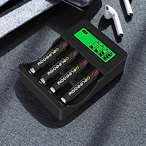 Deleepow Rechargeable AAA Batteries 1200mWh AAA Lithium Rechargeable Batteries 4-Pack 1.5V 1500 Cycle with LCD Charger