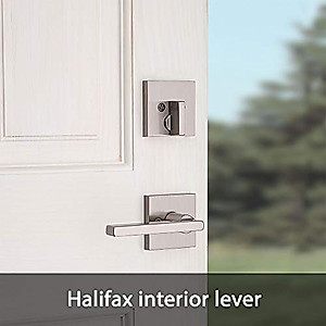 Kwikset 98180-002 San Clemente Single Cylinder Low Profile Handleset Front Door Lock with Halifax Lever featuring SmartKey Security in Satin Nickel