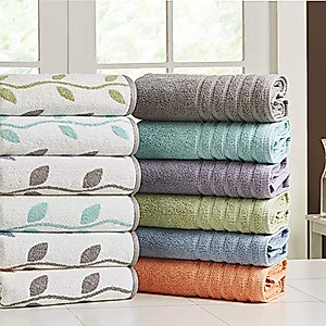 Amrapur Overseas 6-Piece Yarn Dyed Organic Vines Jacquard/Solid Ultra Soft 500GSM 100% Combed Cotton Towel Set [Blue]