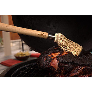 GRILLHOGS 18" Basting Mop - BBQ Mop Brushes for Sauce, Extra-Absorbent Double Head, Ergonomic Durable Natural Oak Handle, BBQ Grill Brush & Sauce Brush