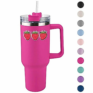 40 ounce insulated cup with handle, double-layer vacuum stainless steel material, equipped with straw, can keep warm or maintain cold drinks Fruit Strawberry Bright pink