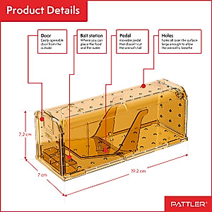 PATTLER® | 2 New Large Humane Mouse Trap for Indoor and Outdoor Home | Mechanical Reusable Live Mouse Traps Catch and Release Mice from Garden, Garage, Attic, Inn, Hotel | Orange | Pack of 2