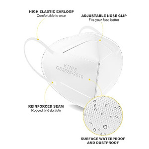 YUIKIO KN95 Face Mask, 30 Pack Protective KN95 Masks for Adults, Filter Efficiency≥95%,5 Layers Filter Safety Mask Against PM2.5 Disposable KN95 Respirator Masks in Bulk (White)