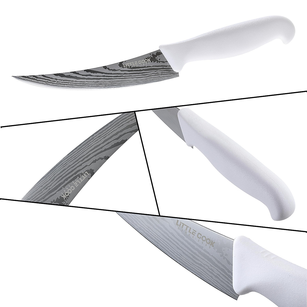 Boning Knife, Little Cook 6-inch Fillet knife, Stainless Steel Blade deboning Knife, Great for Meat Cutting, Fish, Poultry, Chicken (Dishwasher Safe, White)