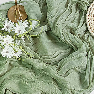 FEXIA Sage Green Cheesecloth Table Runner 35x120 Inches for Baby Shower Decoration Gauze Rustic Table Runner for Wedding Party First Communion Centerpiece Engagement Bridal Shower Boho Decoration
