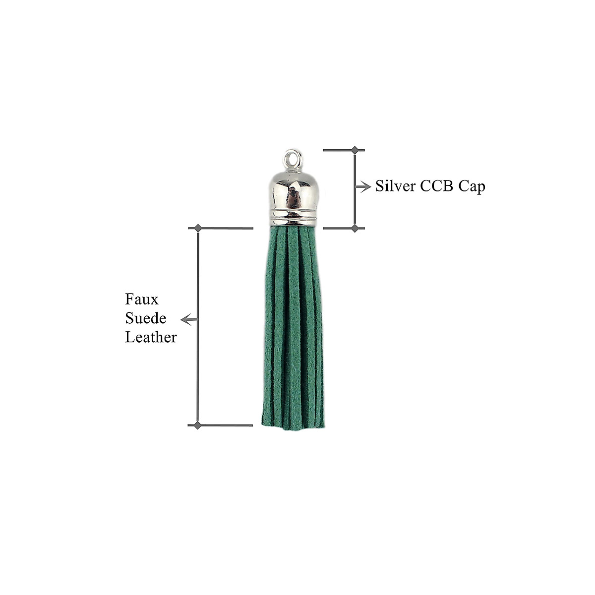 30 Silver CCB 2-1/4 Inch Faux Suede Tassel Charm Keychain Cellphone Straps Z58 (Green Tassel)