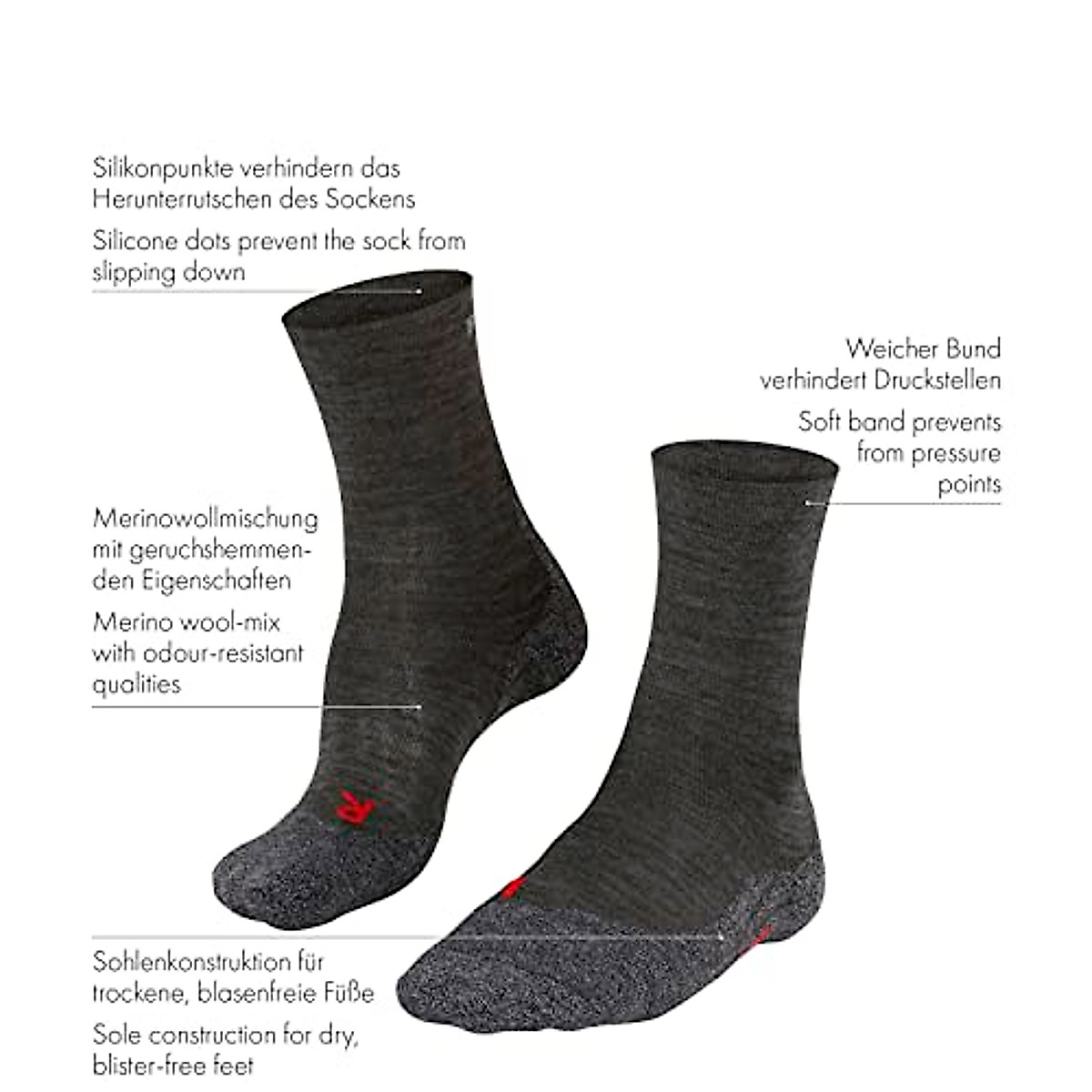 FALKE Men's TK2 Explore Sensitive Hiking Socks, Mid Calf, Medium Padding, Breathable Skin-Friendly, Merino Wool, 1 Pair