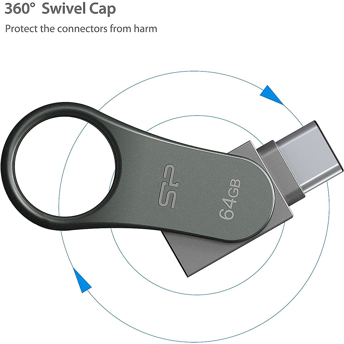 Silicon Power 128GB USB 3.0 / USB 3.1 (Gen1) Flash Drive (METAL) Dual Drive USB Type-C C80 Swivel USB Drive Ready for Smartphone Tablet and New Macbook (SP128GBUC3C80V1S)