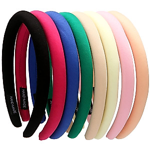 LONEEDY 8 Pack Wide Cotton Hard Hair Bands, Non-slip Padded Headband Hair Accessories for Girls and Women (Mixed color)
