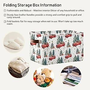 Christmas Red Truck Tree Storage Basket Bins Foldable Toy Baskets Organization with Handles Laundry Hamper for Home Boys Girls Office Closet Shelf Nursery Baskets,2 pcs