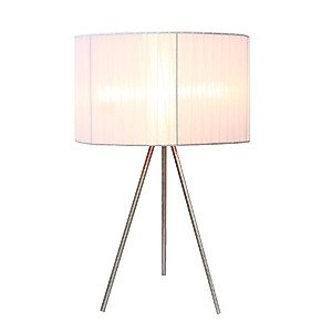Simple Designs LT2006-WHT Tripod Pleated Silk Sheer Shade Table Lamp, White
