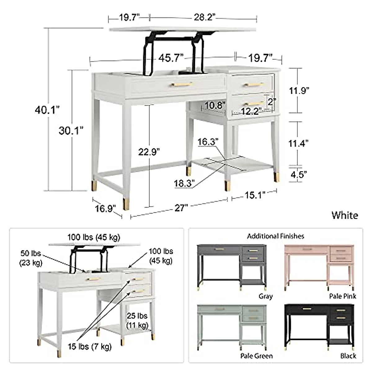 CosmoLiving by Cosmopolitan Westerleigh Lift-Top Computer Desk, Lavender