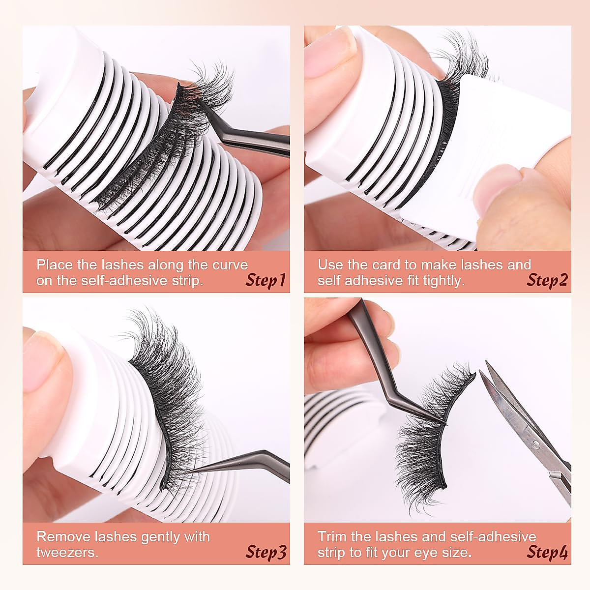 Self Adhesive Eyelashes Strips for Lashes Natural Look 36 Pcs Strong-Hold Reusable Self Adhesive Eyelashes Spare Adhesive Strip (Black)