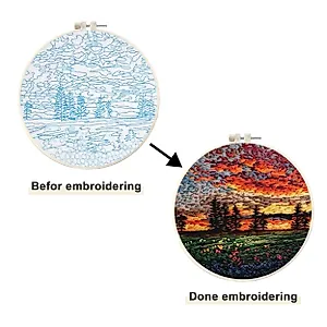 Maydear 4 Pack Embroidery Starter Kit with Pattern, Stamped Cross Stitch Kits for Beginners Adults with Embroidery Hoop and Instructions, Hand Embroidery Kit (Embroidery kit flower2)