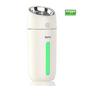 Sichy Cordless Humidifier Mini Travel Portable Humidifier, Small Cool Mist Humidifier with 7 Colors Led Light, USB Rechargeable Personal Desktop Humidifier for Baby Bedroom Travel Office Home Car