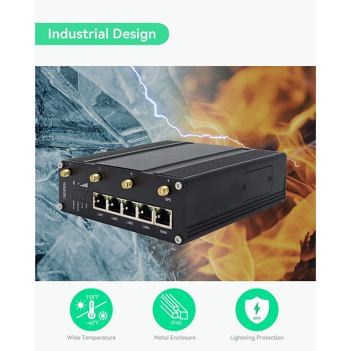 LINOVISION Industrial 5G Cellular Router with Dual 5G SIM Cards and RS232/RS485 IoT Integration, 5G LTE Router Supports Gigabit Ethernet, WiFi 5G/4G