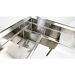 Commercial 3 Compartment Corner Sink, Stainless Steel Kitchen Restaurant ETL NSF