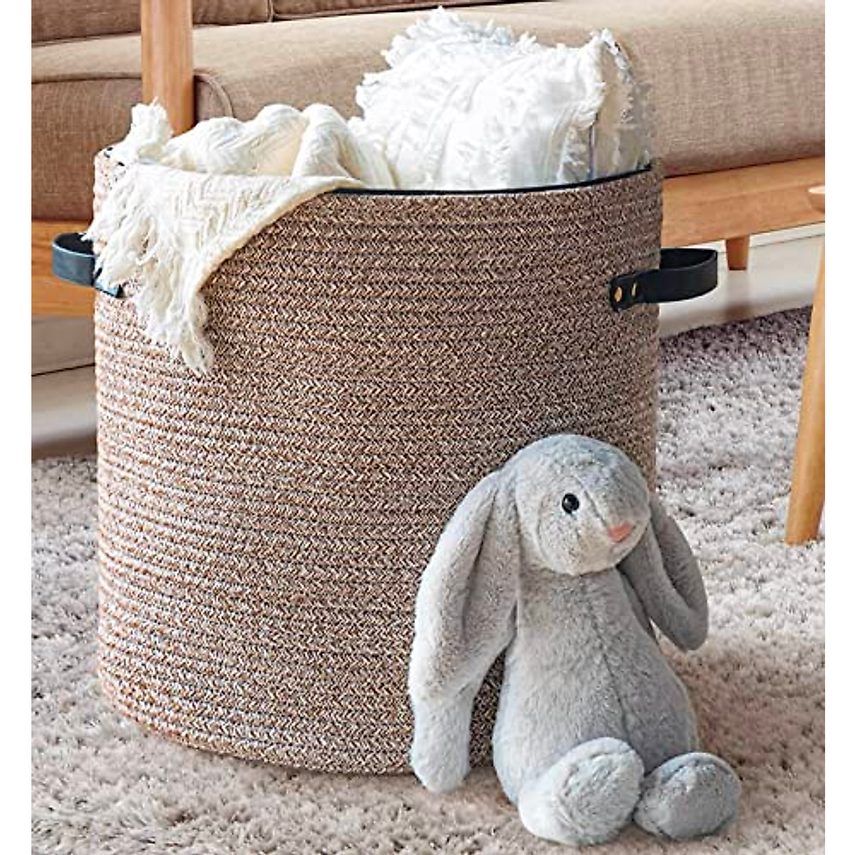 WAYIDEAL Cotton Rope Storage Basket with Lid & Wicker basket with Lid for Toys, Books, Multi-Purpose Storage Basket for Living Room,14x13inches(Brown)