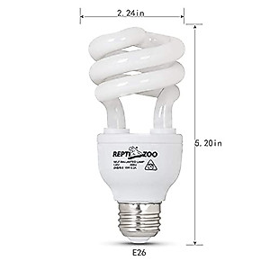 REPTIZOO Energy Saving Lamps UVB Bulb,Spiral Compact 15 Watts UVB 10.0 Reptile Light Bulb Fit for Desert Type Reptile/Snake/Lizard/Insect/Leopard Tortoise