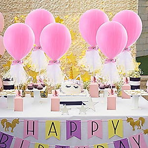 Pink Tulle Tutu Balloons with Candy Box for Baby Shower Centerpieces Girls Butterflies Birthday Party Wedding Table Decorations, with Inflate Balloons Pump, 6 Packs