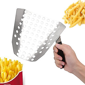 Popcorn Scoop, Stainless Steel French Fry Scooper Scoop with Holes, Quick Fill Tool for Bags & Boxes, Commercial Fry Bagger Scooper for French Fries, Snacks, Ice, Right Handle