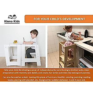 Learning Toddler Desk & Toddler Tower - Foldable 2 in 1 Kitchen Stool & Desk for Toddlers. Convenient Toddler Standing Tower, Converts Into a Toddler Table / Desk for Toddler (Natural Wood)