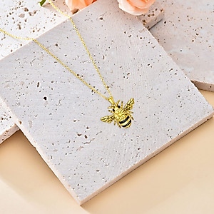 PELOVNY Bee Necklace Gold Plated s925 Sterling Silver Bee Gifts with Sunflower Necklaces Bumble Bee Nature Jewelry Gift for Women Birthday Christmas Graduation