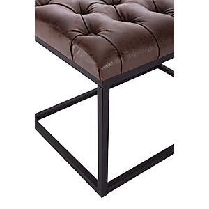 Wovenbyrd Modern Rectangular Button Tufted Ottoman Footstool with Metal Frame, 24-Inch by 16.5-Inch, Dark Brown Faux Leather