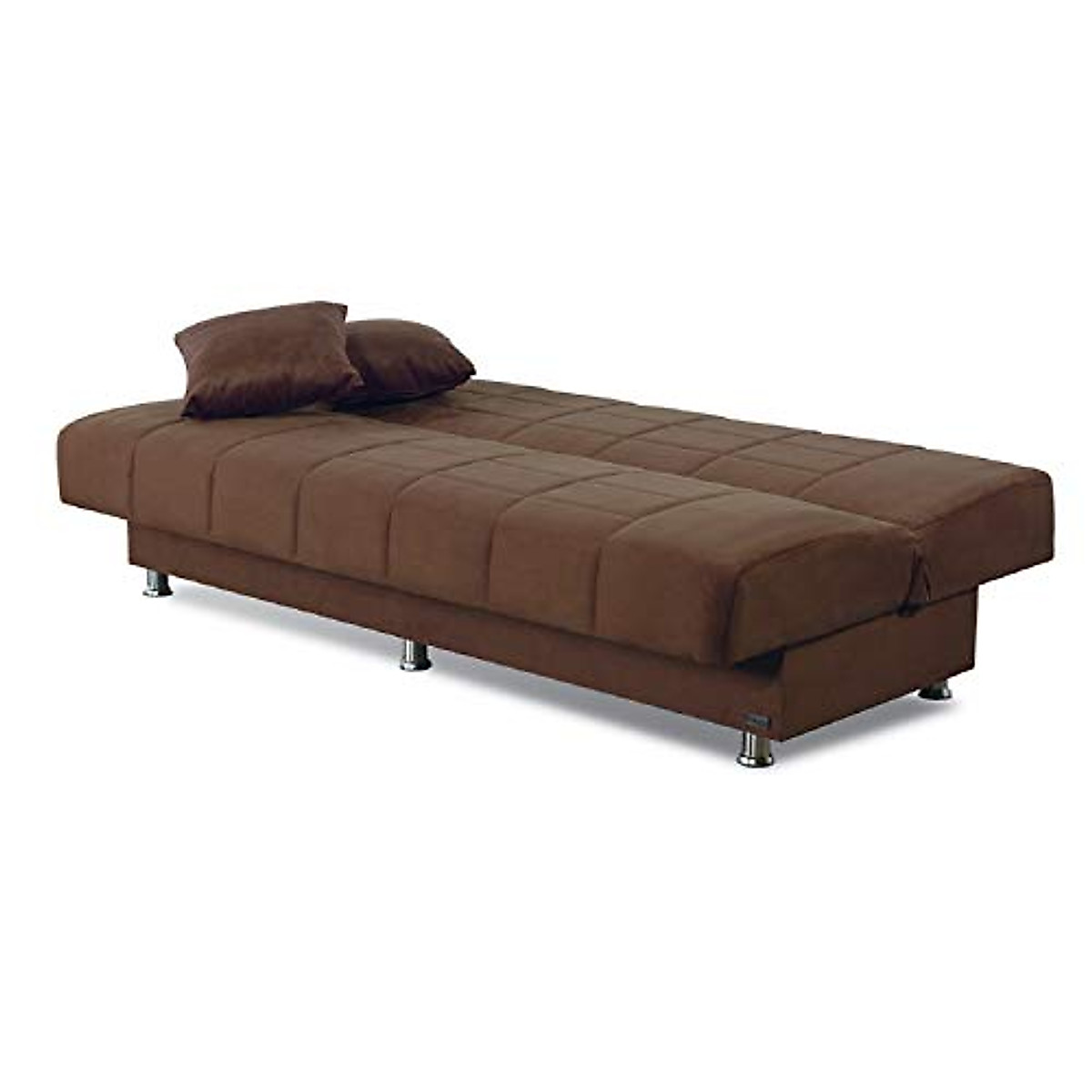 BEYAN Hamilton Collection Modern Armless Convertible Sofa Bed with Storage Space, Includes 2 Pillows, Dark Brown