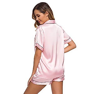 SWOMOG Womens Silk Satin Pajamas Set Two-Piece Pj Sets Sleepwear Loungewear Button-Down Pj Sets