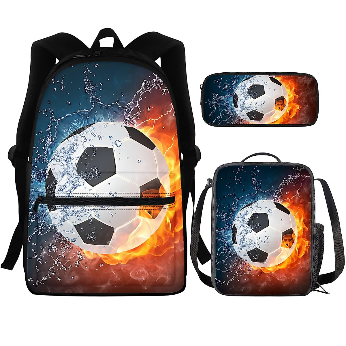 FOR U DESIGNS Teens Backpack Set 3 Piece Soccer Canvas Boys School Bags,Lunch Bags,Pencil Box 3 in 1