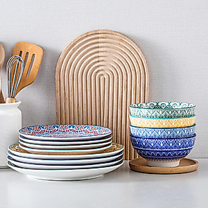 vancasso Mandala Dinnerware Sets 16 Pieces Porcelain Dinner Set for 4 Boho Plates and Bowls Dish Set with 10.5in Dinner Plates, 8in Dessert Plates, 6in Bowls and 13oz Mugs