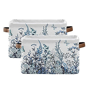 xigua Herbs Wild Flowers Leaves Storage Basket, Durable Canvas Organizer With Handles Large Collapsible Storage Bins Boxes for Home Office - 2pack