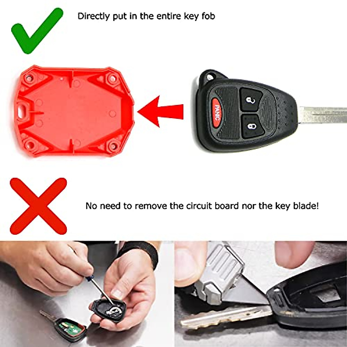 iJDMTOY Large/Big Red Plastic Key Remote Fob Enclosure Shell w/Black Keypads, Compatible with Jeep 2007-2017 Wrangler JK
