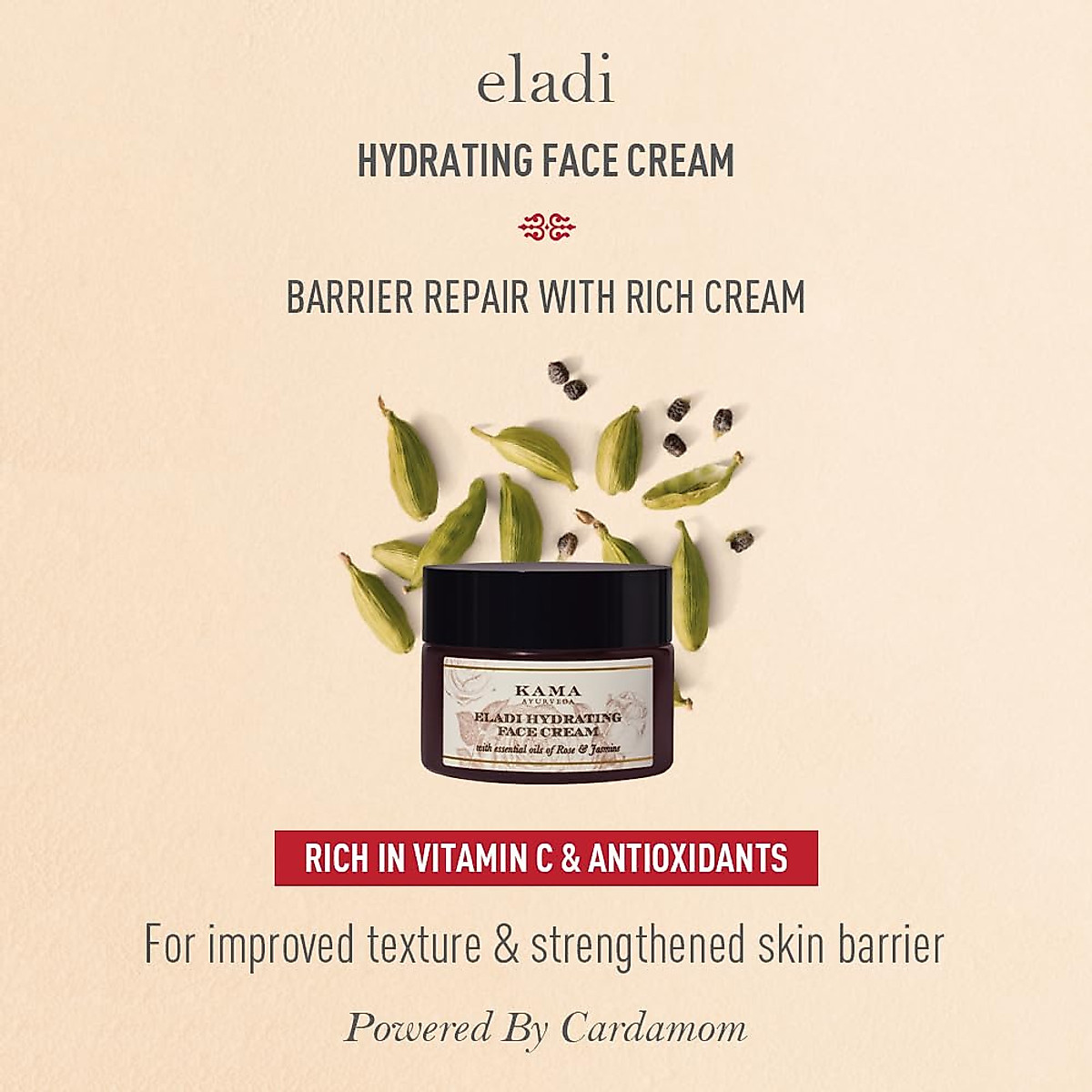 Kama Ayurveda Eladi Hydrating Ayurvedic Face Cream with Pure Essential Oils of Rose and Jasmine, 50g