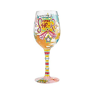 Enesco Designs by Lolita You're a Super She-Ro Artisan Hand-Painted Wine Glass, 15 Ounce, Multicolor