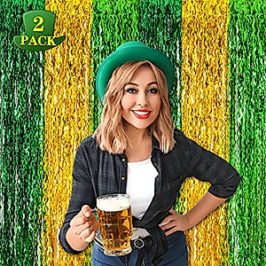 LOLStar 2 Pack St. Patrick's Day Foil Fringe Curtains St Patrick's Day Party Decoration 3.3 X 6.6 ft Green Gold Light Green Wavy Tinsel Fringe Curtain Photo Booth, Streamer Backdrop Irish Theme Decor