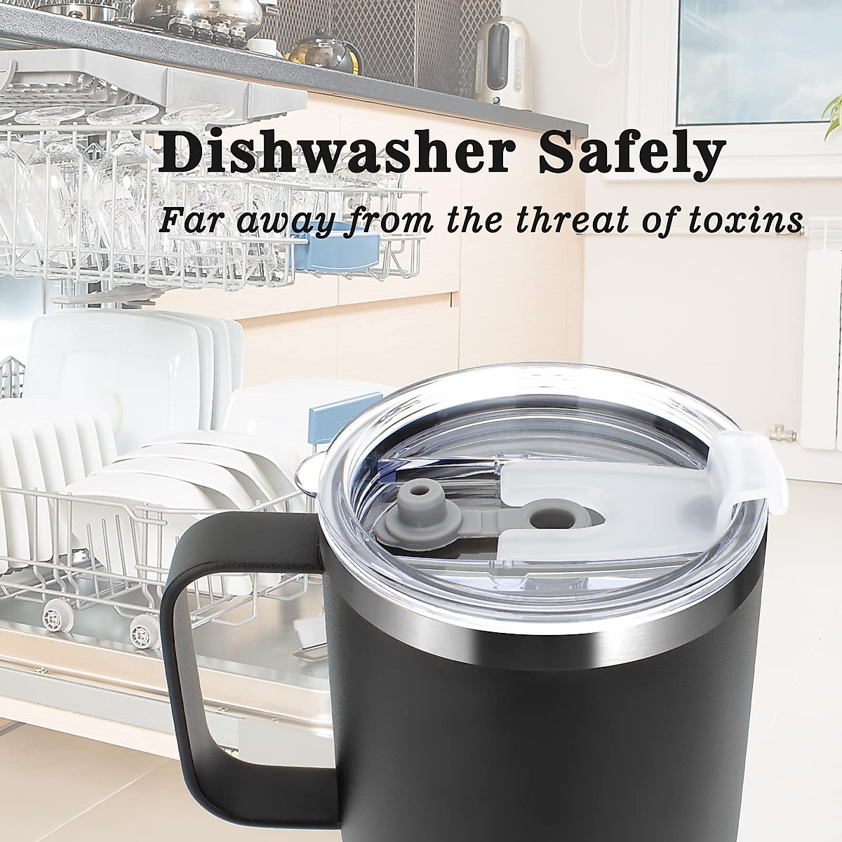 Sursip 24 oz Insulated Cup with Handle, Double Wall Vacuum Stainless Steel Tumbler with Straw and 2 Lids, For Cold/Hot Drinks, Coffee Travel Mug for Car/Home/Office/Party/Camping (Olive Green-1 Pack)