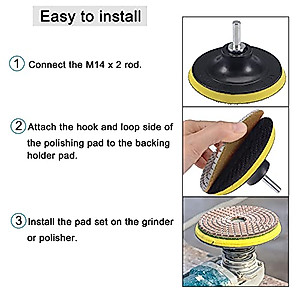 uxcell 4 Inch 10000 Grit Diamond Wet Polishing Pad Set, for Stone Concrete Marble Grinder or Polisher, with M14 Hook and Loop Backing Holder Pad Connecting Rod