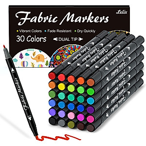 Fabric Markers, Lelix 30 Permanent Colors Dual Tip Fabric Pens for Writing Painting on T-Shirts Clothes Sneakers Canvas Pillowcases, Child Safe & Non-Toxic for Kids Adults