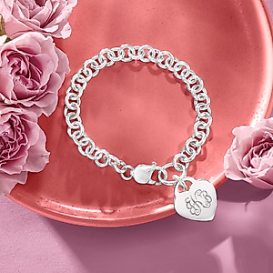 Ross-Simons Monogram - Sterling Silver Heart Charm Bracelet. 7 inches
