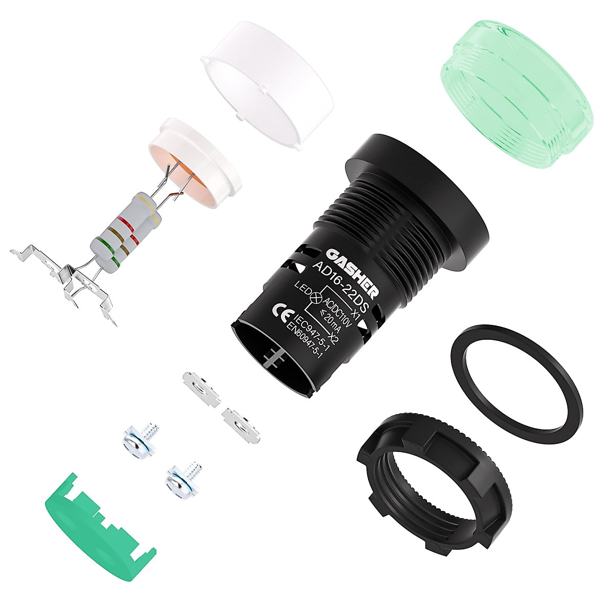 GASHER 110V 20mA Energy Saving Indicator Light Mounting Hole Size 22mm (7/8 Inch) Green 10 Pcs