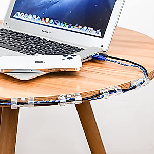 SOULWIT 50 Pcs Self Adhesive Cable Management Clips, Cable Organizers Sticky Wire Clips Cord Holder for TV PC Laptop Ethernet Cable Desktop Home Office (Large,Transparent)