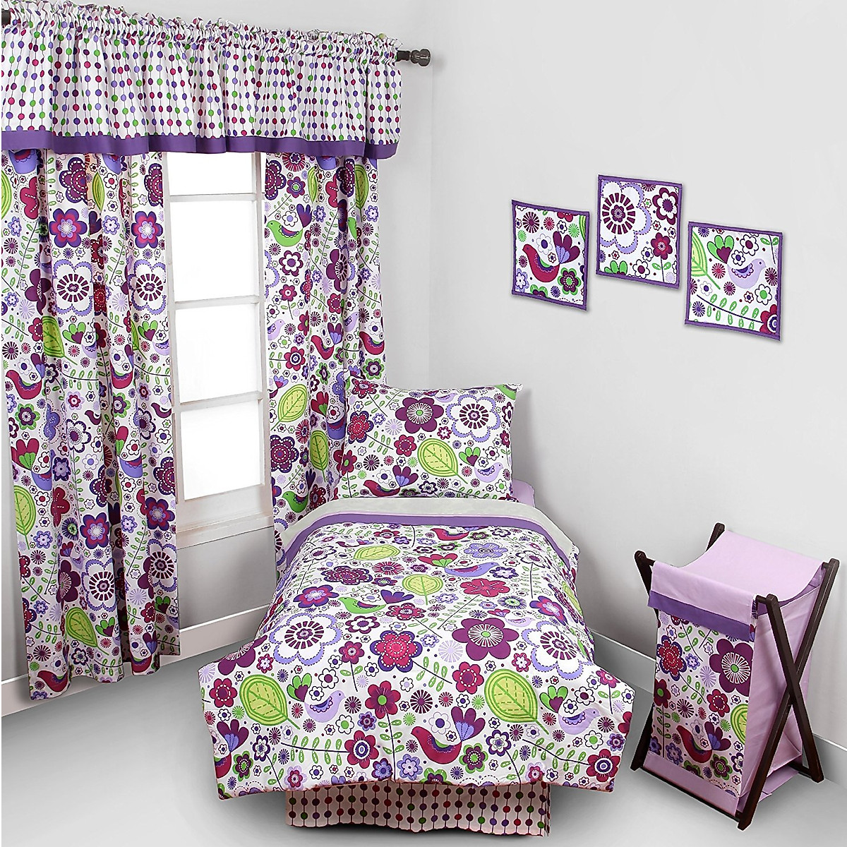 Bacati - Small Storage Tote Botanical, Purple/Lilac/Green/Plum Girls 10 x 10 x 10 inches